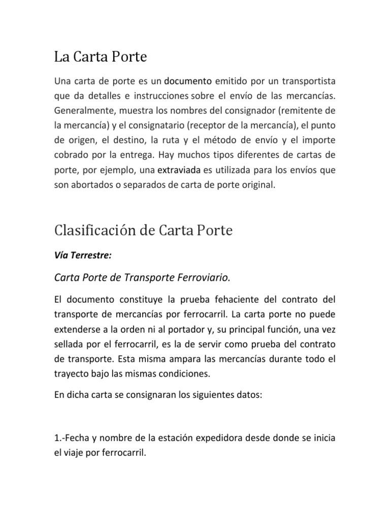 Tipos y Funciones de la Carta Porte | PDF | Guía de carga | Comercio