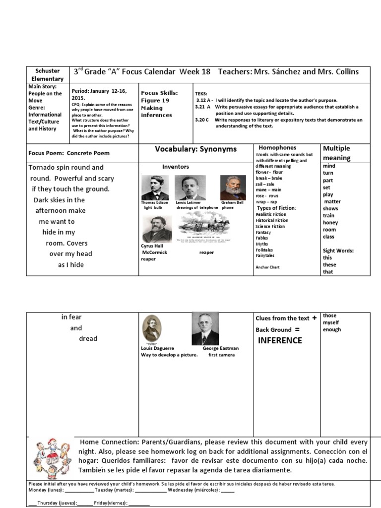 3rd Grade Weekly Learning Plan | PDF