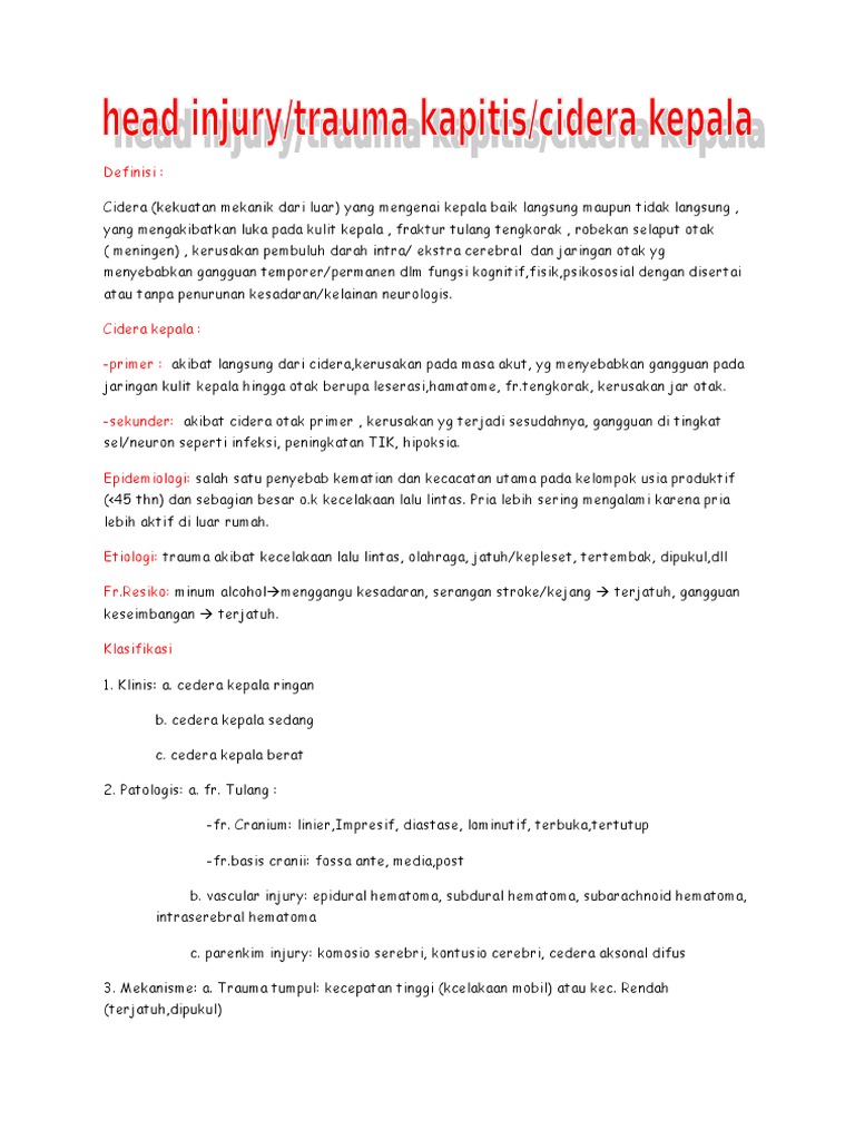 Trauma Kapitis Klasifikasi Dan GK | PDF