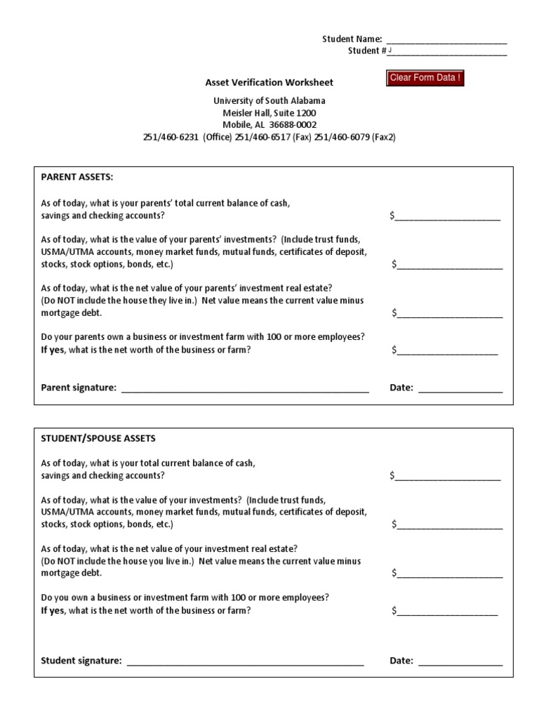 Asset Verification Worksheet Template | PDF