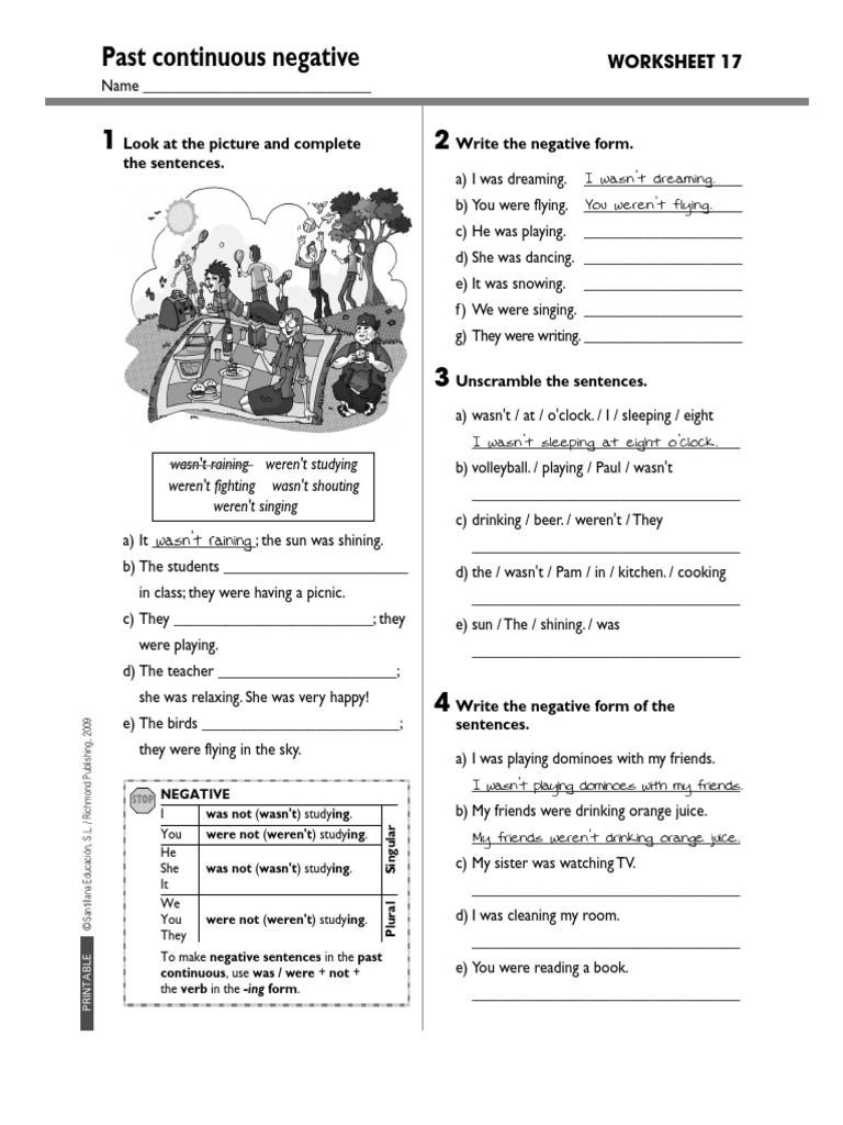 Past Continuous Negative: Look at The Picture and Complete The ...