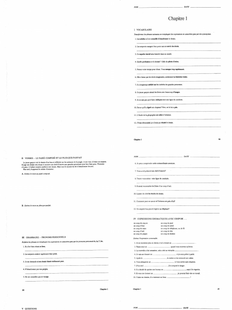 Le Petit Prince Exercices Chapitres 1 À 8 | PDF