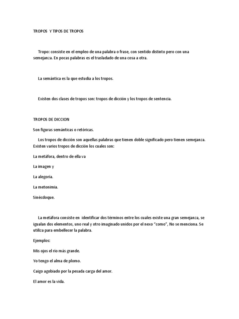 Tropos y Tipos de Tropos | PDF | Metáfora | Analogía