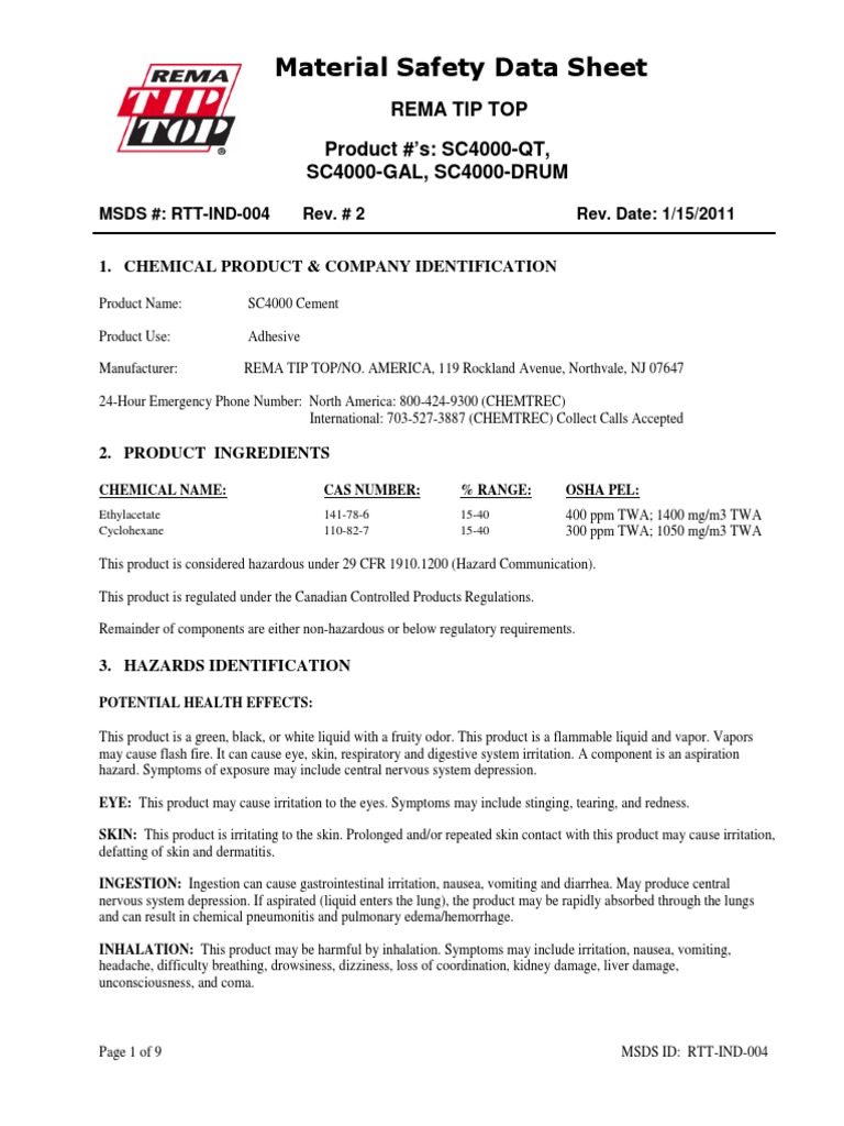 MSDS SC4000.pdf | Occupational Safety And Health | Safety