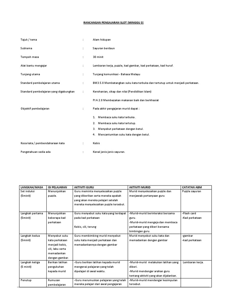 RPH Tadika Minggu 3 | PDF