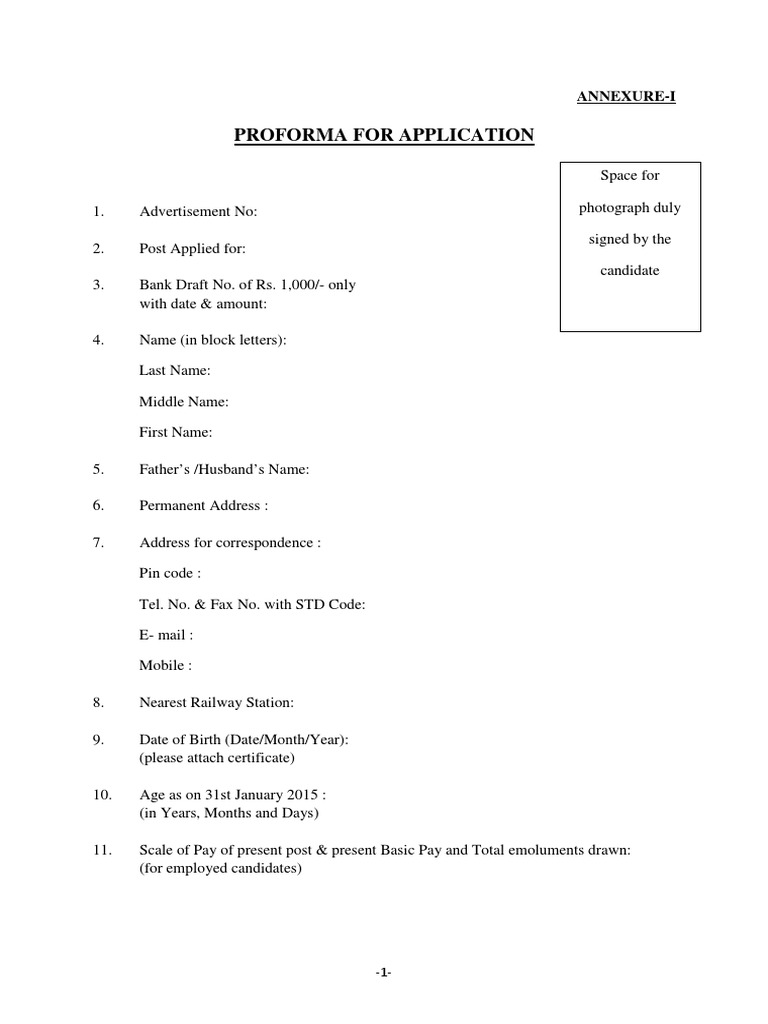 Proforma For Application: Annexure-I | PDF | Doctor Of Philosophy ...