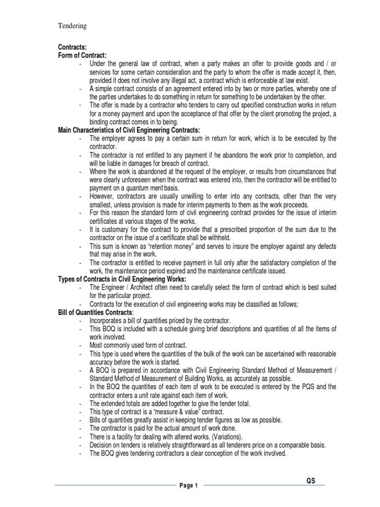 Tendering - Types of Contracts | PDF