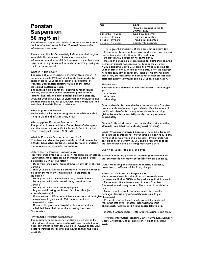 Ponstan Suspension 50mg | Download Free PDF | Allergy | Dose (Biochemistry)
