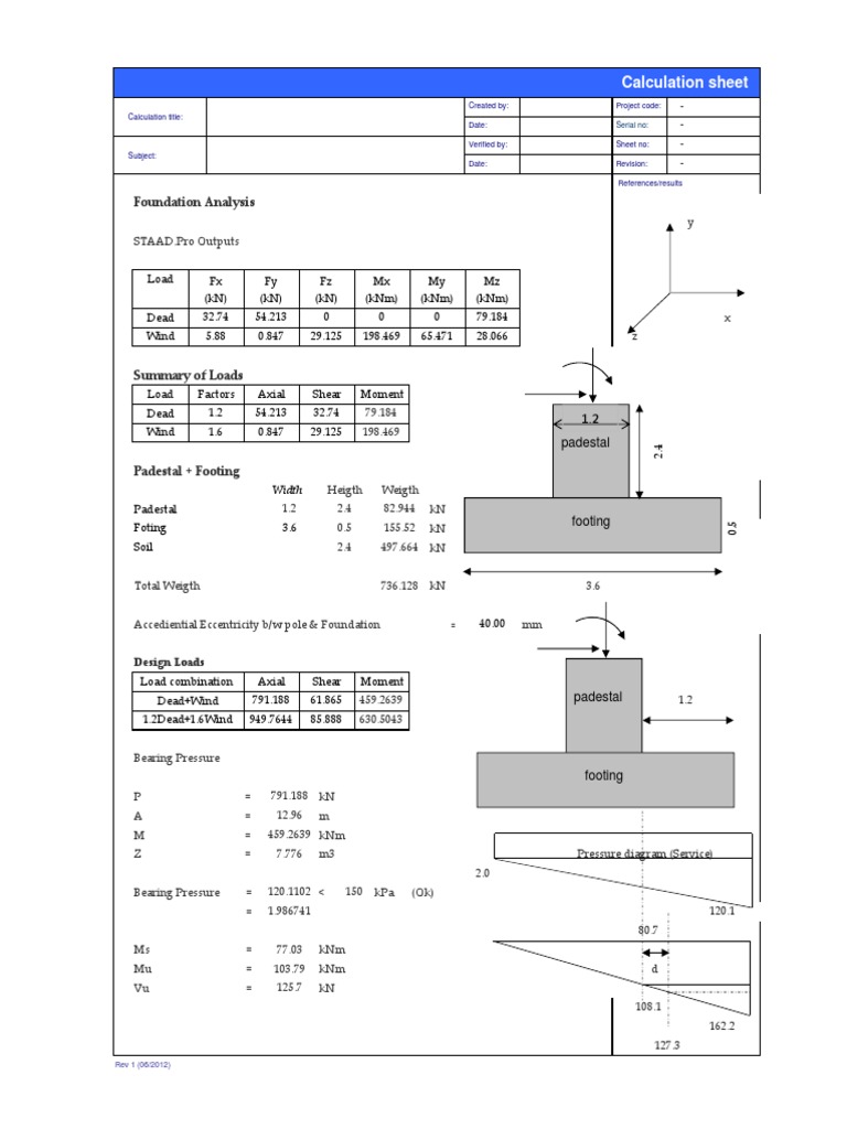 Foundation Analysis: Calculation Sheet | PDF | Civil Engineering ...