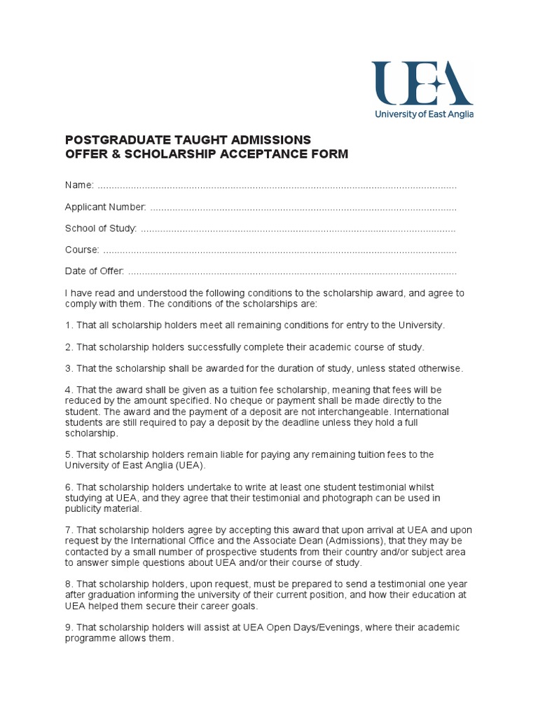 Scholarship Acceptance Form.pdf | Postgraduate Education | Government