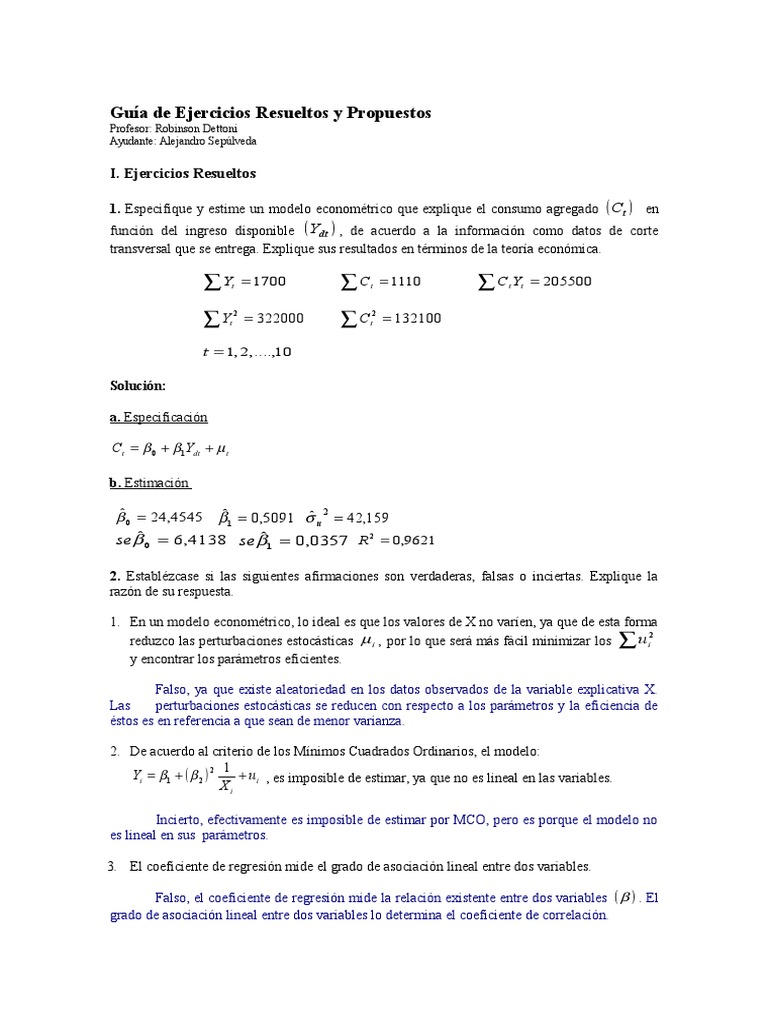Guia de Ejercicios Resueltos y Propuestos | PDF | Econometría | Estadísticas