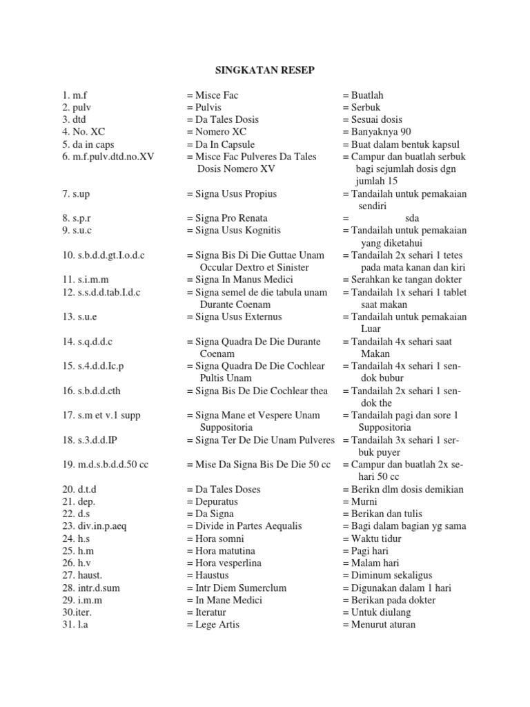 Singkatan Resep | PDF