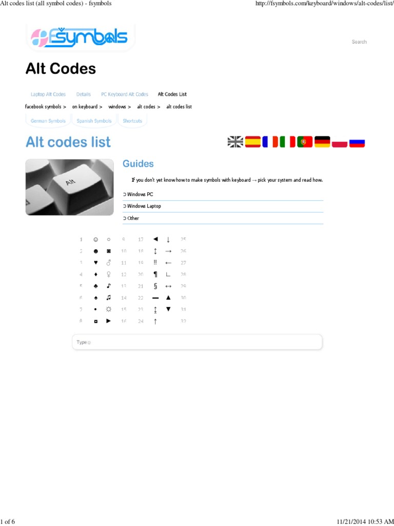 Alt Codes List of Alt Key Codes Symbols | PDF | Computer Keyboard ...