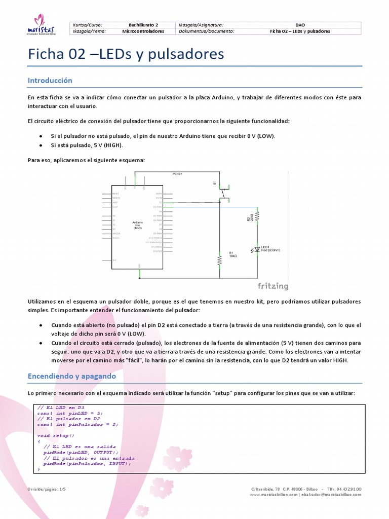 Ficha Arduino - 02 LEDs y Pulsadores | Arduino | Bienes manufacturados