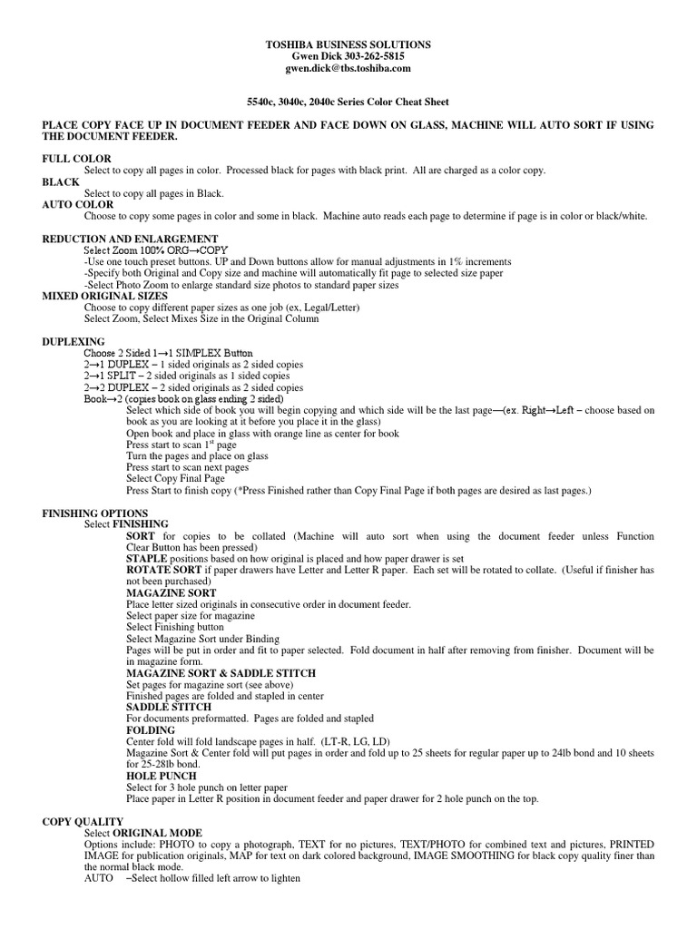 Toshiba Cheat Sheet | PDF | Image Scanner | Photocopier