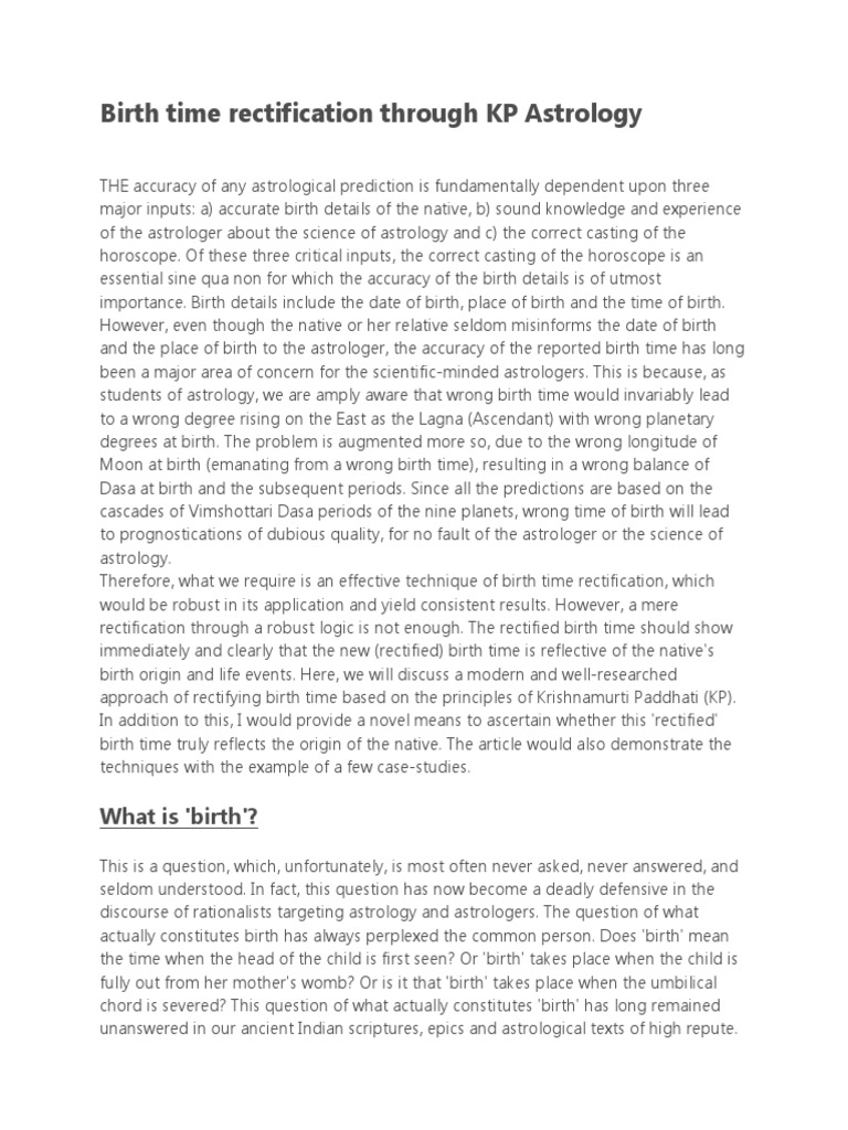 Birth Time Rectification Through KP Astrology1 | Download Free PDF ...