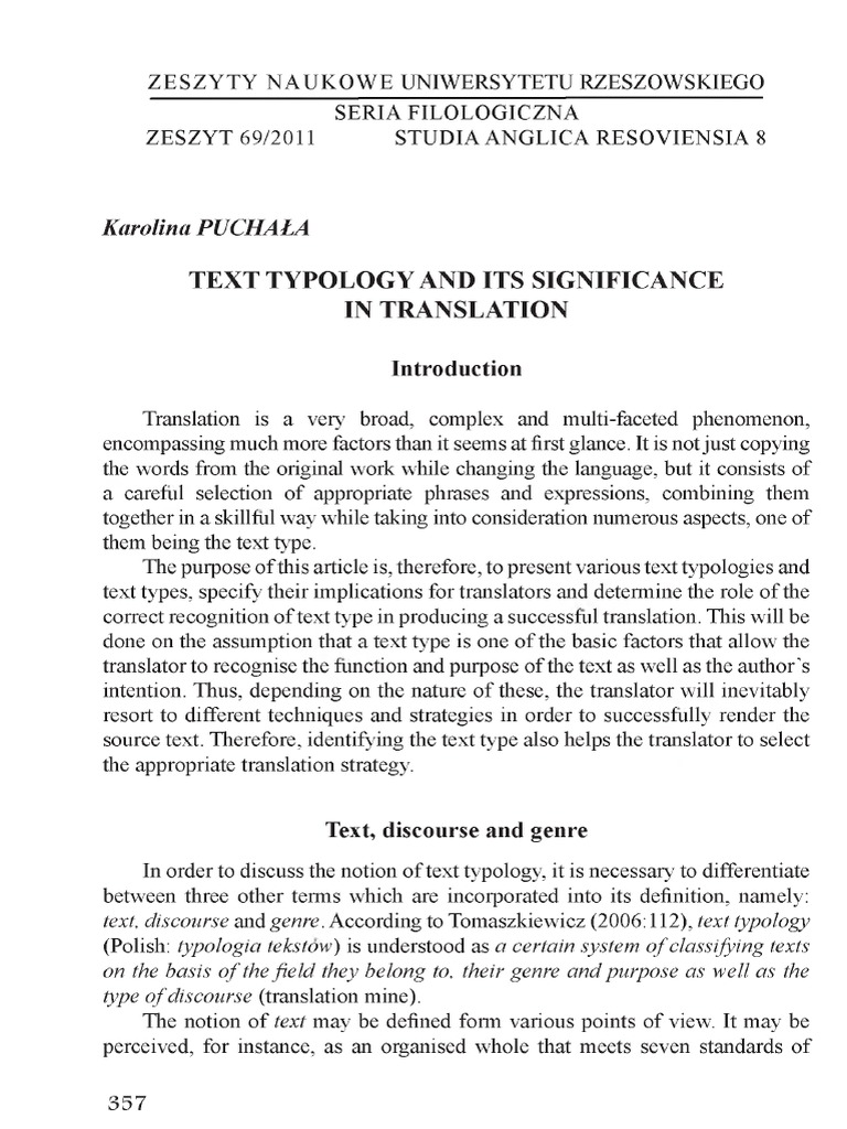 Puchala Text Typology 2011 | PDF | Translations | Linguistics