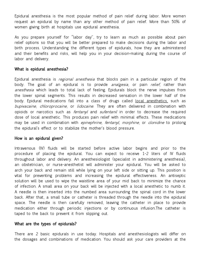 Epidural Anesthesia | PDF | Anesthesia | Childbirth