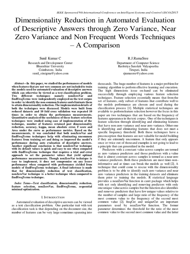 Dimensionality Reduction in Automated Evaluation of Descriptive Answers ...