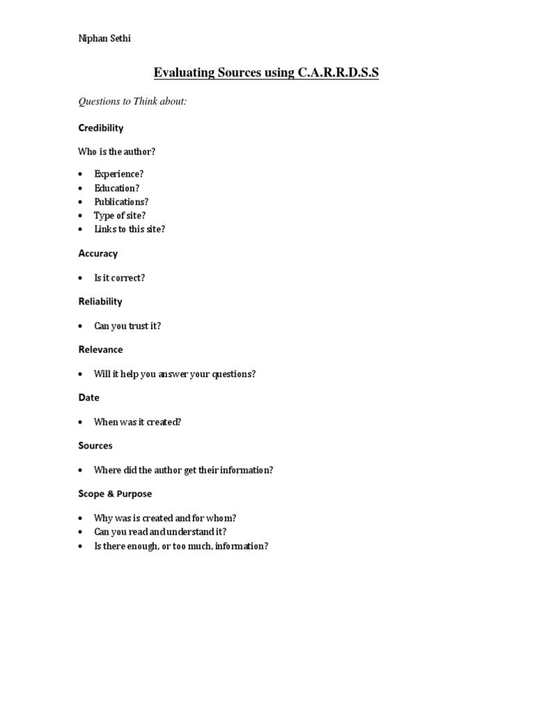 Evaluating Sources Using CARRDSS | PDF | Reliability Engineering ...