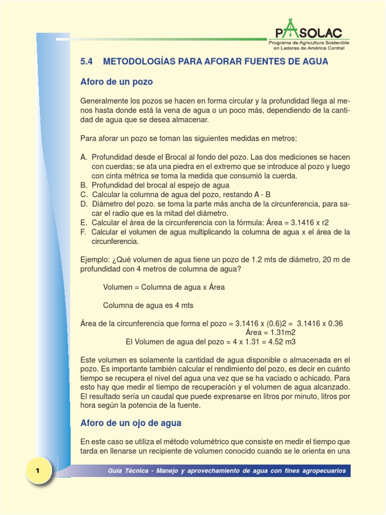 Metodologas para Aforar Fuentes de Agua - Pasolac | PDF | Descarga ...