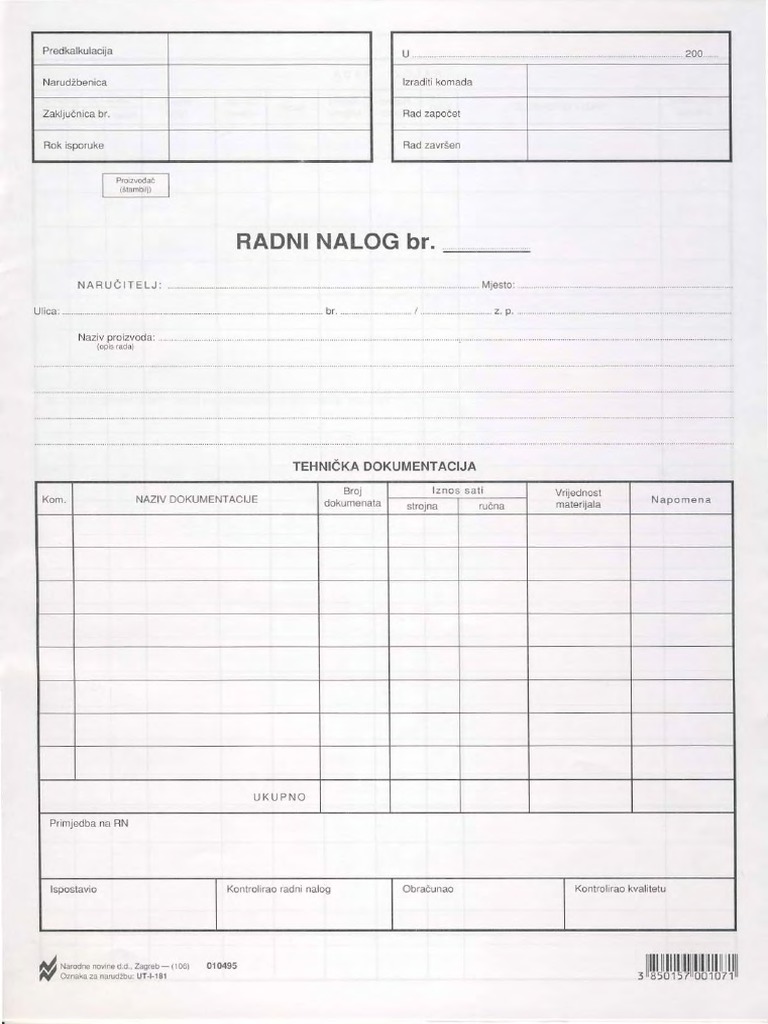 Radni Nalog Veliki PDF | PDF