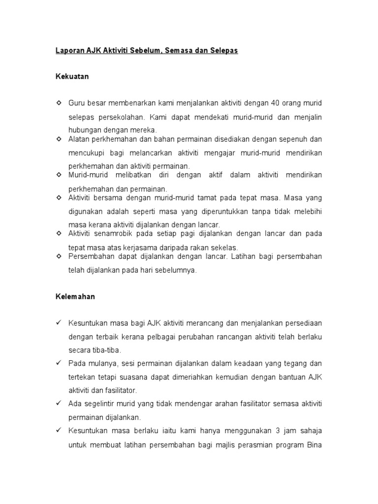 Contoh Laporan Sebelum Semasa Dan Selepas Program