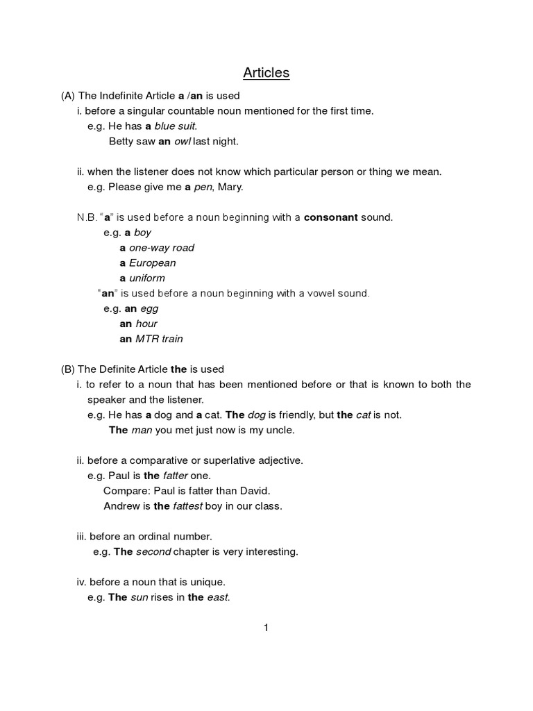 English Grammar Articles Exercises | PDF | Noun | Linguistic Typology