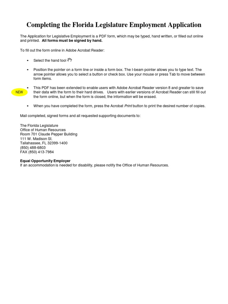 Completing The Florida Legislature Employment Application: Equal ...