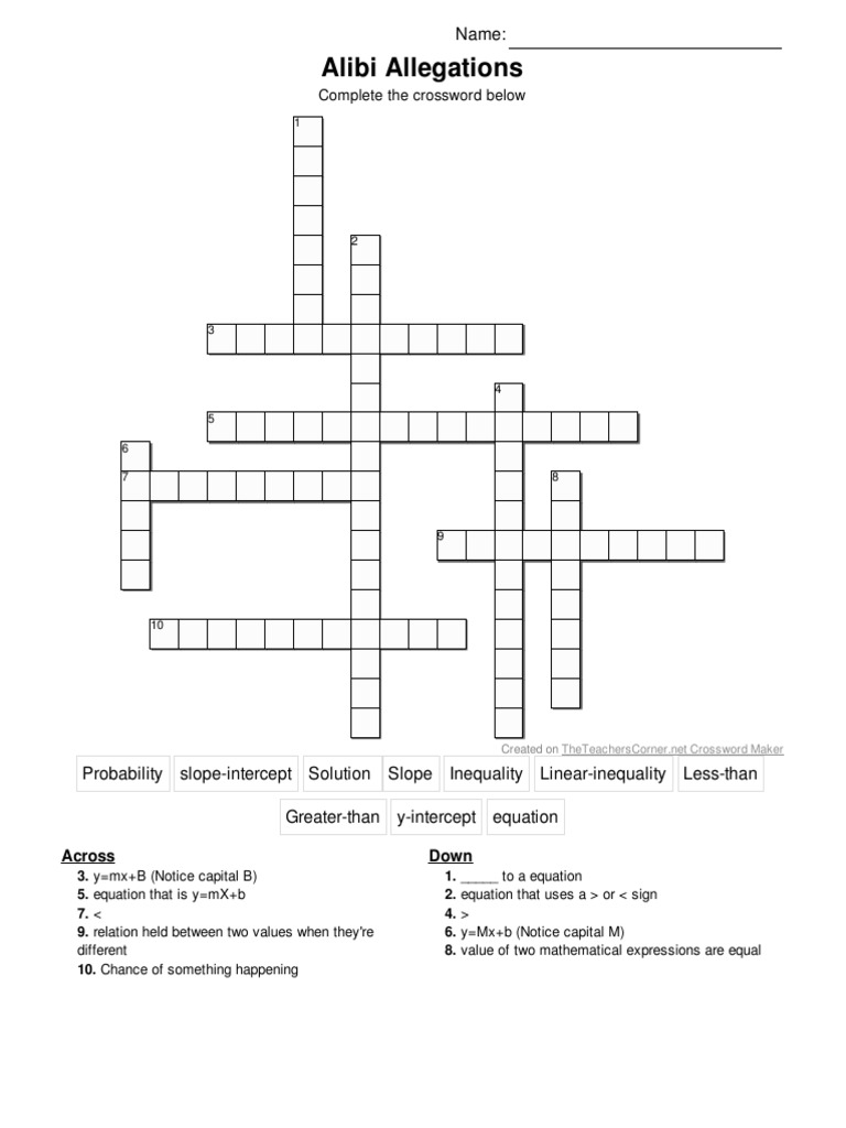 Math Crossword: Equations & Inequalities | PDF | Teaching Methods ...