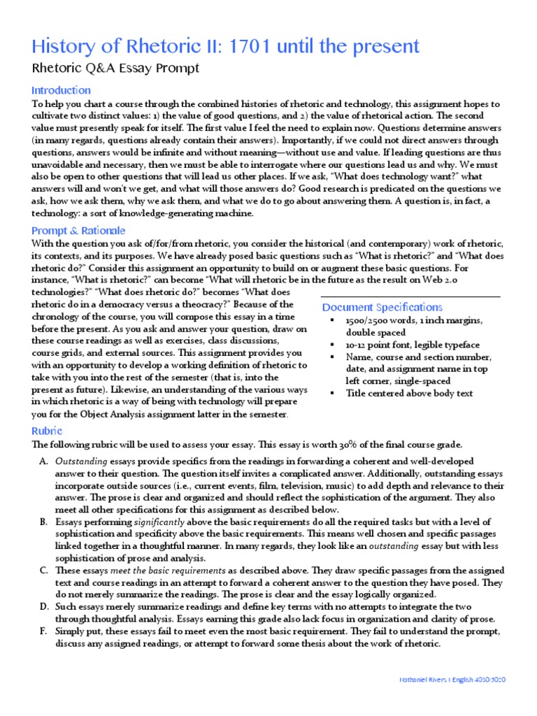 Engl 4030/5020 Rhetoric Q&A Prompt | PDF | Essays | Rhetoric