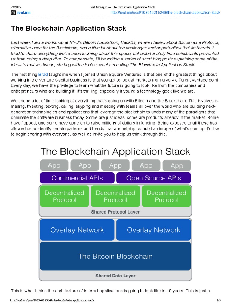 Joel Monegro - The Blockchain Application Stack | PDF | Blockchain ...
