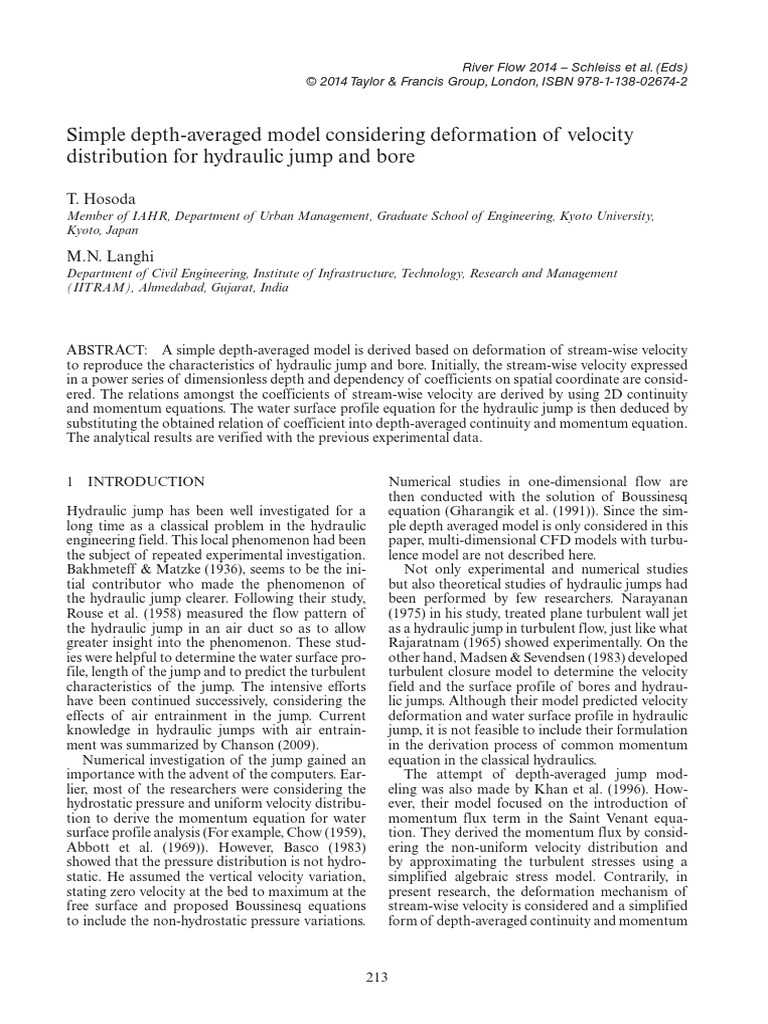 Simple Depth-Averaged Model Considering Deformation of Velocity Distribution For Hydraulic Jump ...