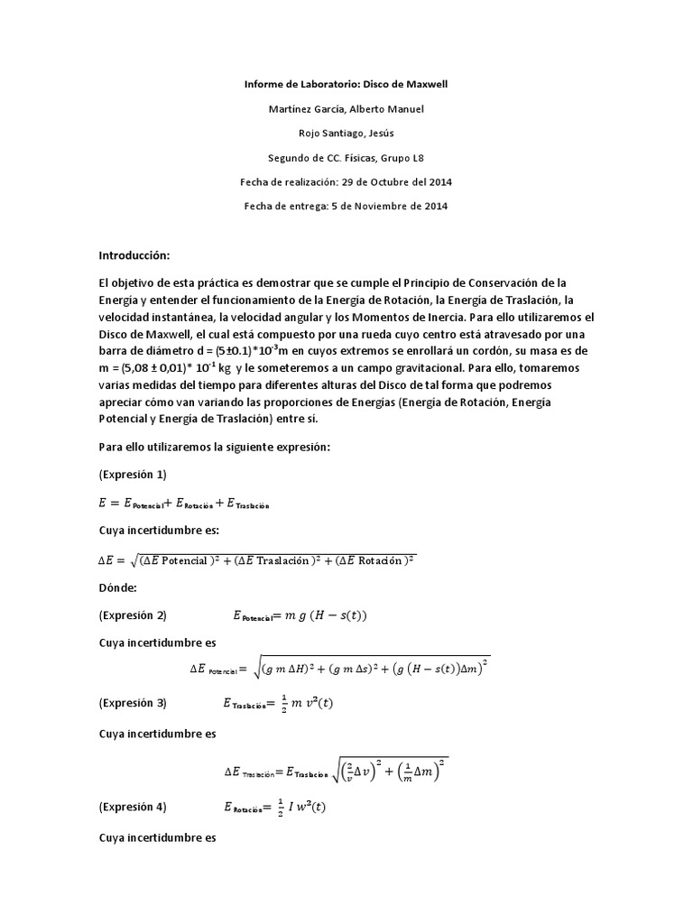 Informe Disco de Maxwell | PDF | Movimiento (física) | Aceleración