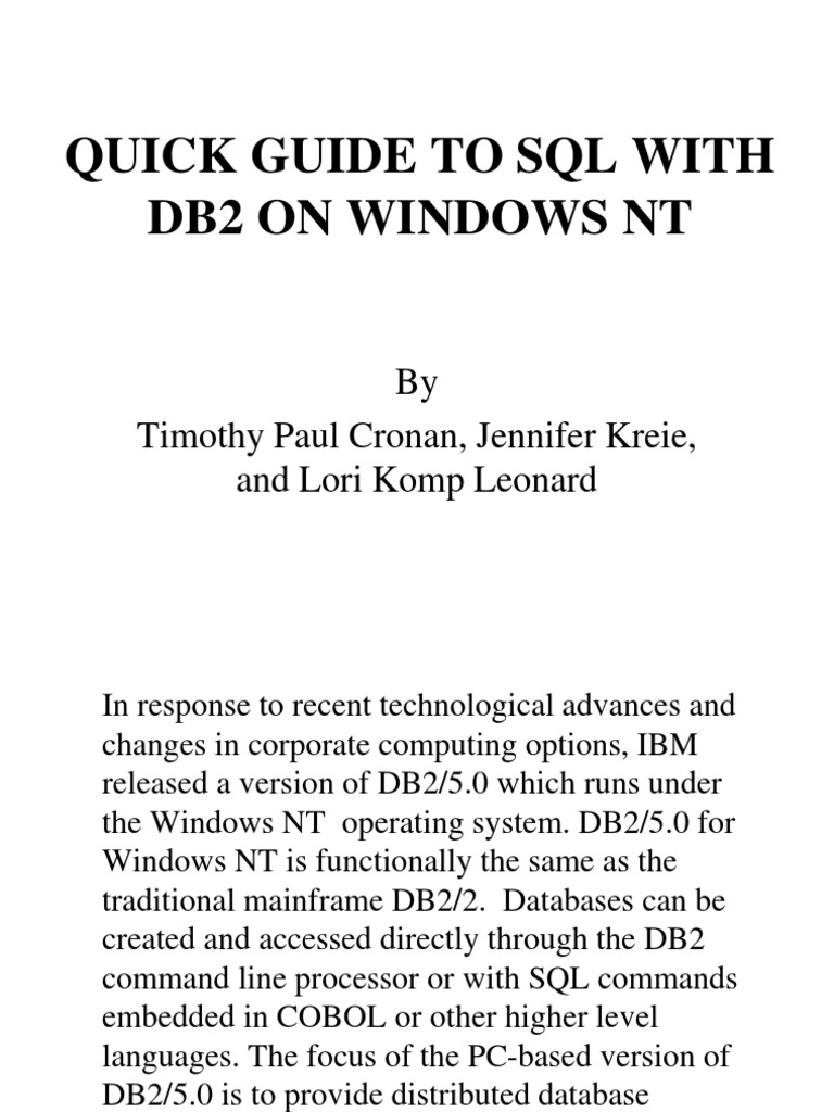 Quick Guide To SQL With Db2 On Windows NT: by Timothy Paul Cronan, Jennifer Kreie, and Lori Komp ...