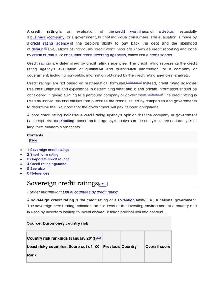 Credit Rating Wiki | PDF | Credit Rating | Credit