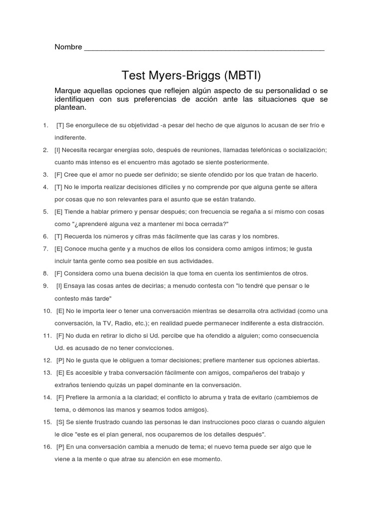 Test de Myers - Briggs | PDF | Liderazgo | Cognición