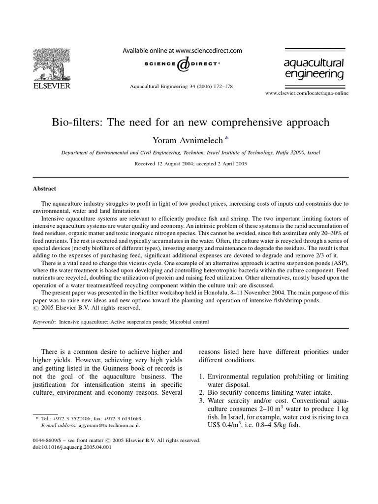 Biofilters The Need For A New Comprehensive Approach. Aquacultural ...