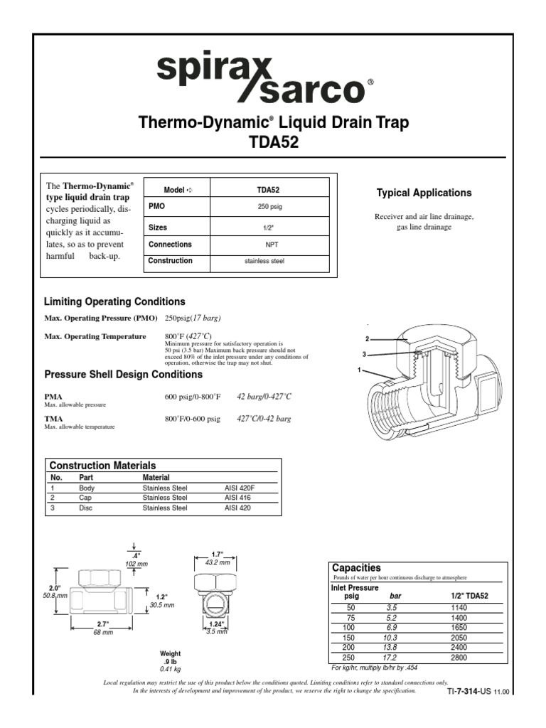 Thermo-Dynamic Liquid Drain Trap TDA52: Typical Applications | PDF ...