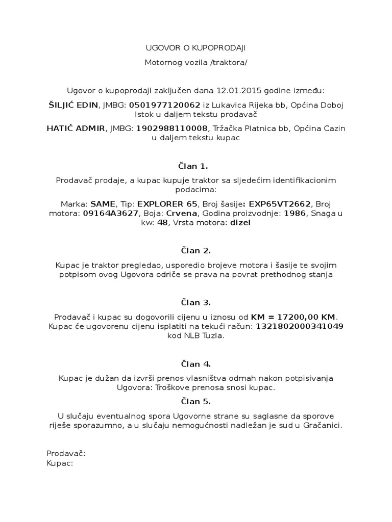 Ugovor o Kupoprodaji | PDF