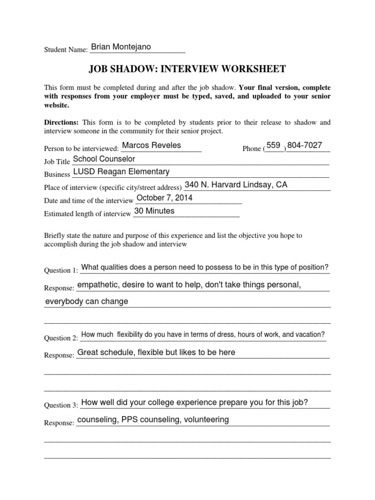 Job Shadow Interview Questions | PDF