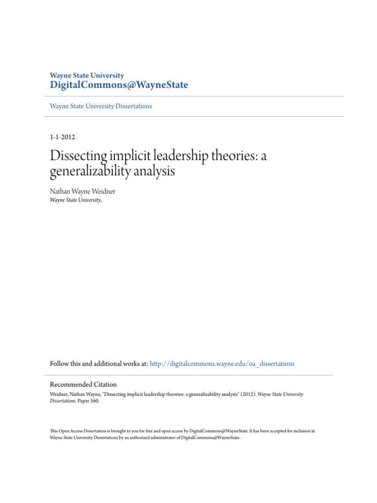 Dissecting Implicit Leadership Theories - A Generalizability Analy ...