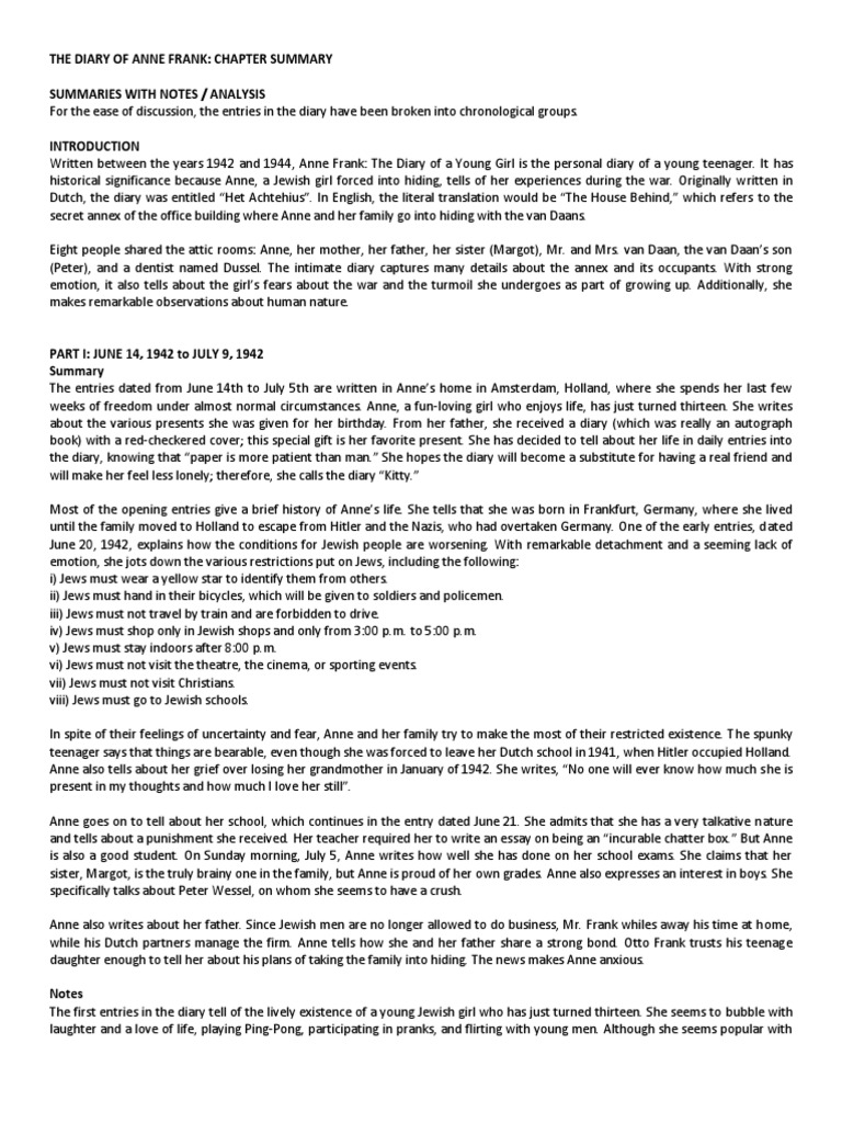 The Diary of Anne Frank by Chapter | PDF | Anne Frank