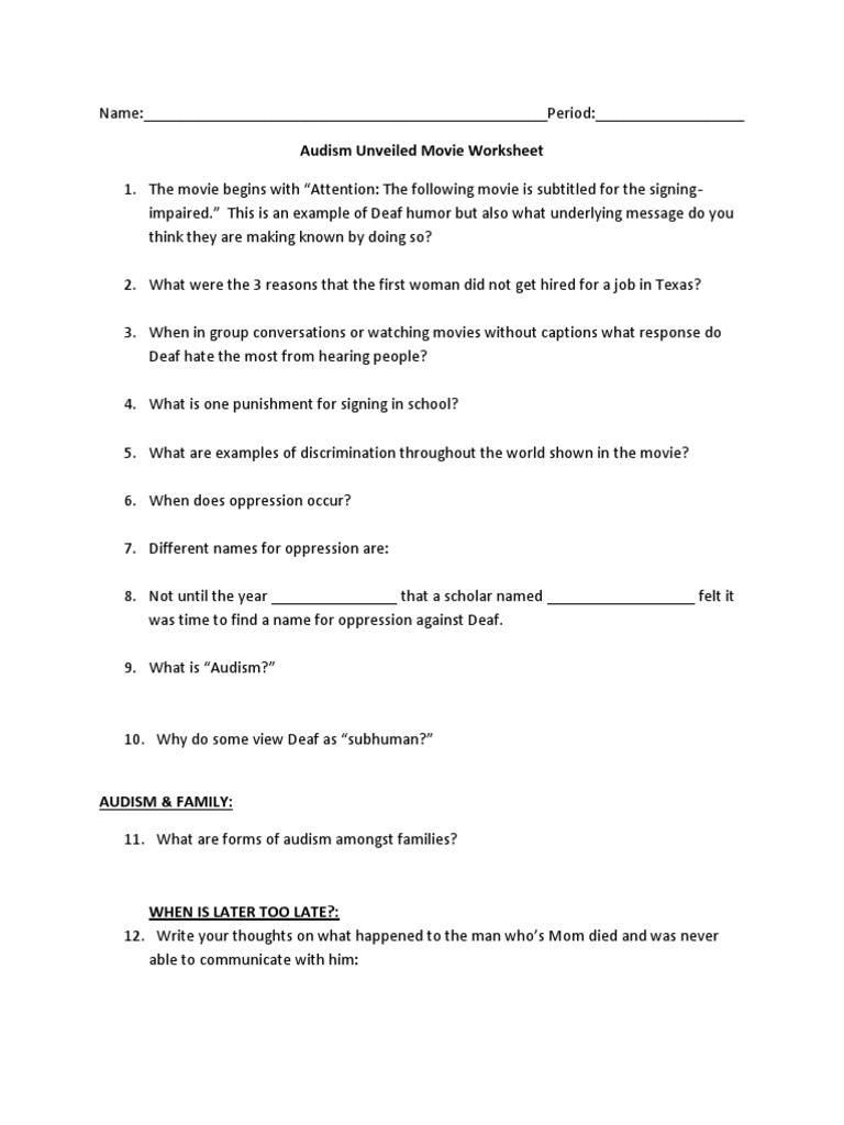 Audism Unveiled Movie Worksheet | PDF | Hearing Loss | Sign Language