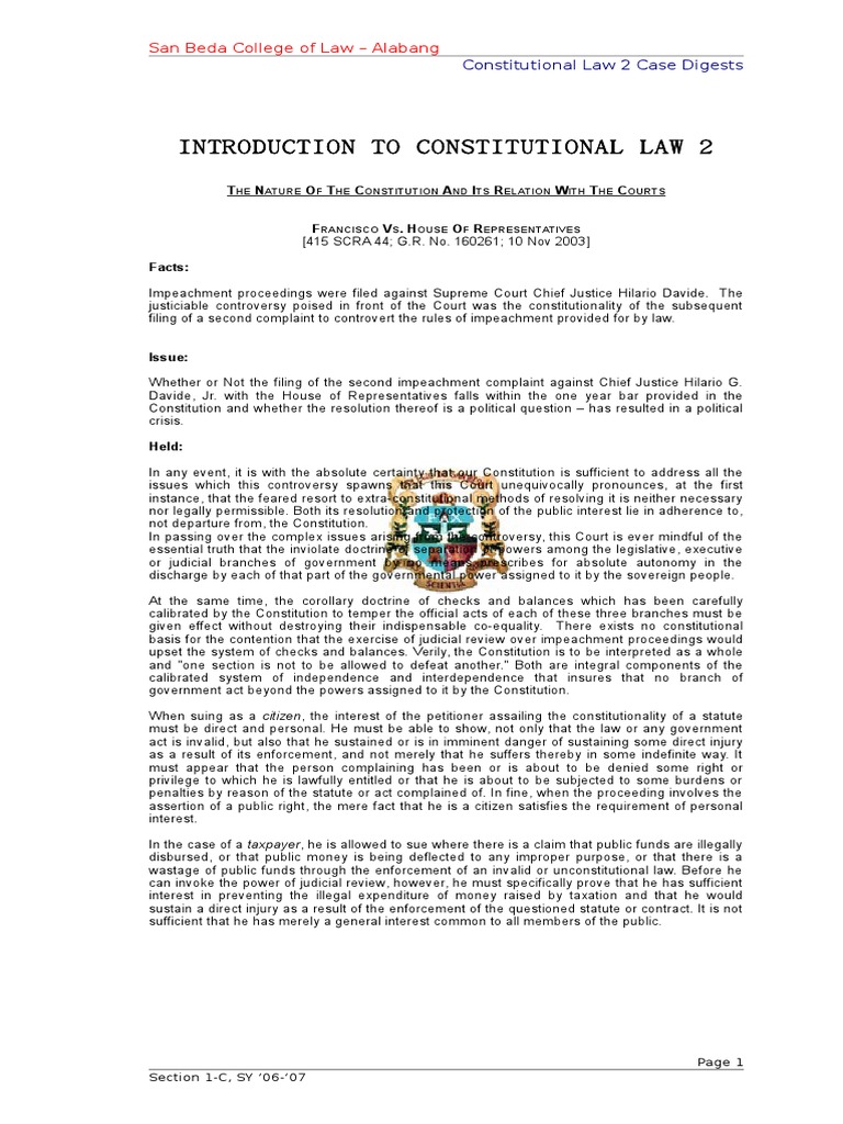 San Beda Consti Law 2 Case Digests | PDF | United States Constitution ...