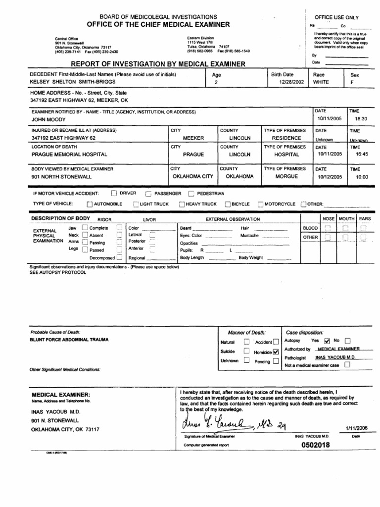 Kelsey's 1st Autopsy Report | PDF