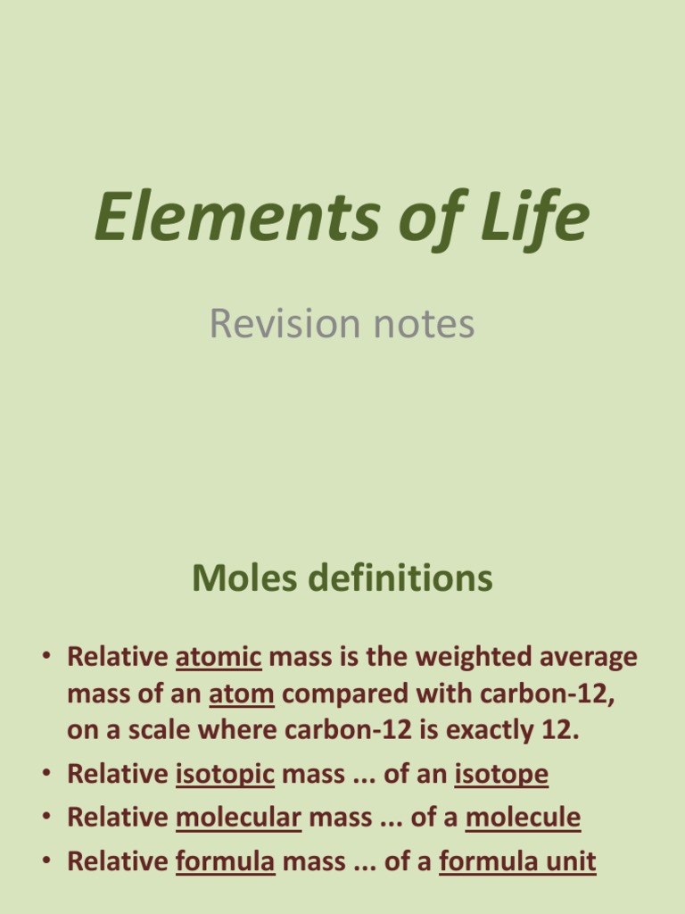 Chemistry Revision: Moles & Spectra | PDF | Atoms | Radioactive Decay