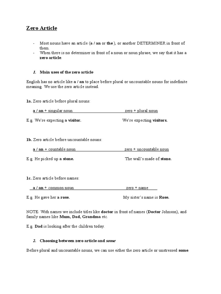 Zero Article | Download Free PDF | Noun | Plural
