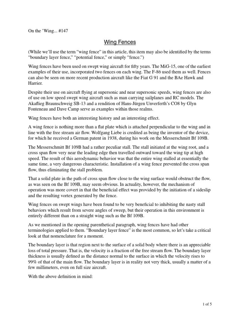 Wing Fences | PDF | Lift (Force) | Boundary Layer