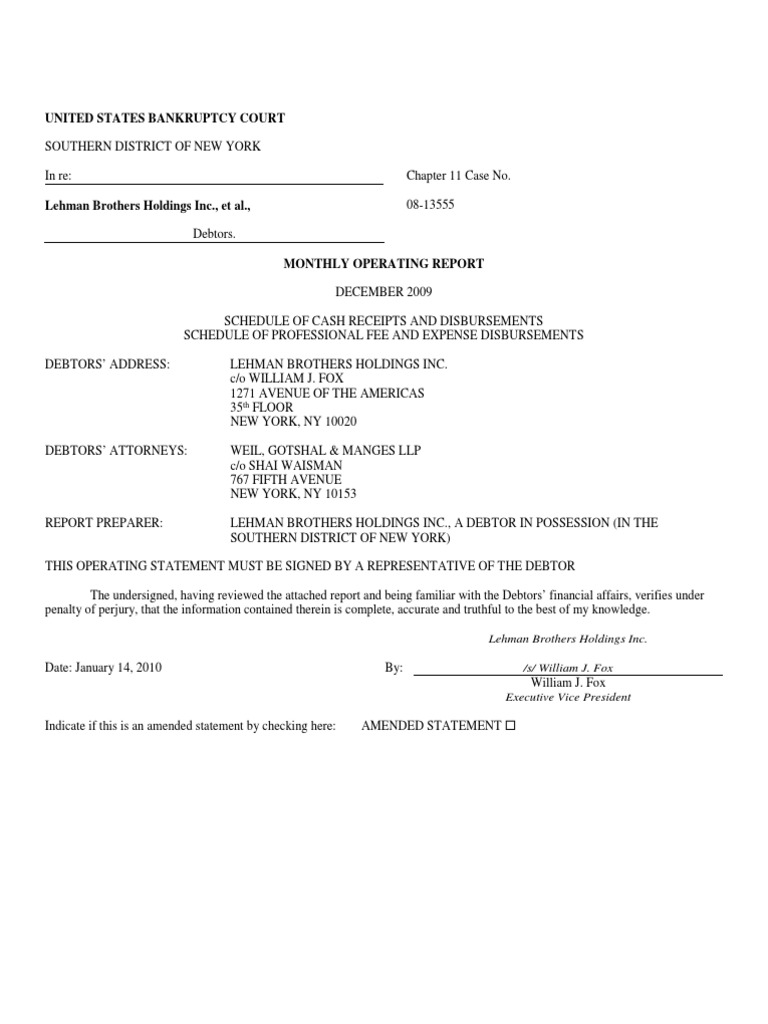 Jan 2010 Monthly Operating Report | PDF | Chapter 11 | Bankruptcy In ...